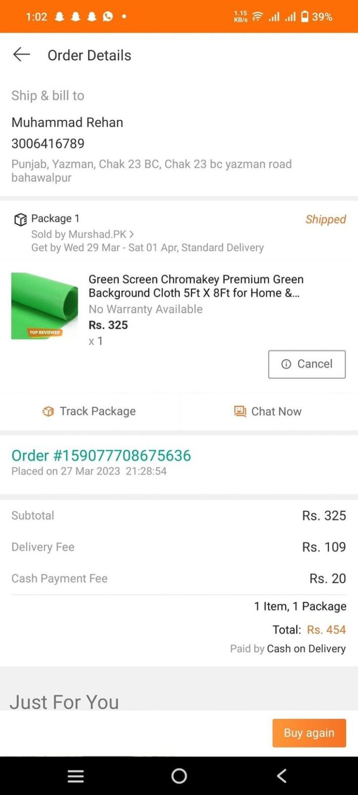 Customer Orders Background Green Cloth From Daraz but Received "Azadi ...